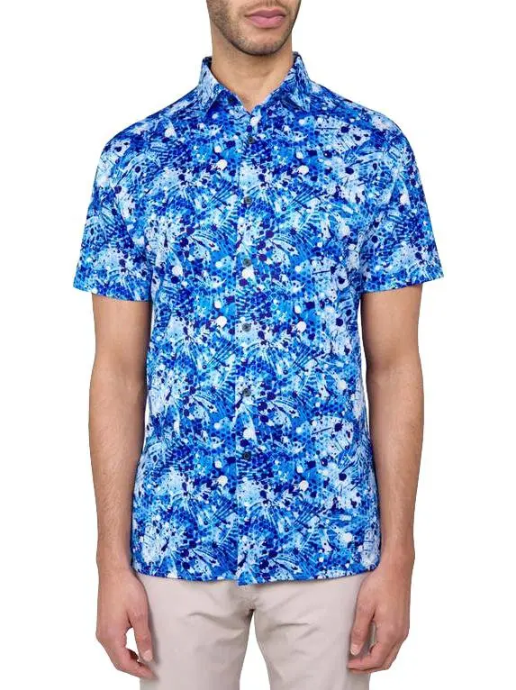 CON.STRUCT Regular Fit Palm Splatter Print Recycled Performance Golf Button-down Shirt - Multi