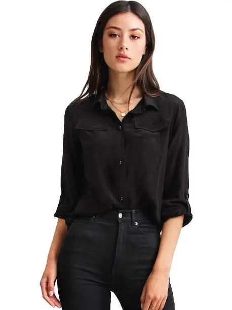 BELLE & BLOOM Eclipse Rolled Sleeve Blouse - Black