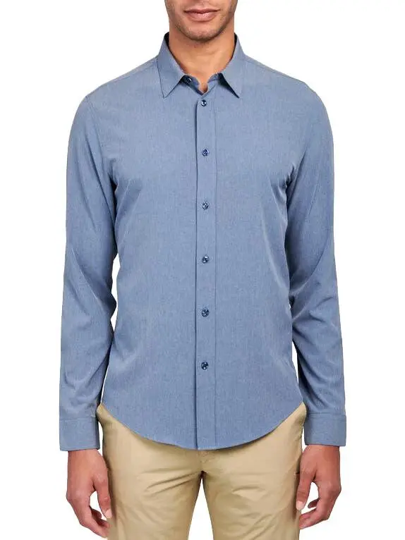 BROOKLYN BRIGADE Slim Fit Performance Long Sleeve Shirt - Blue Heather