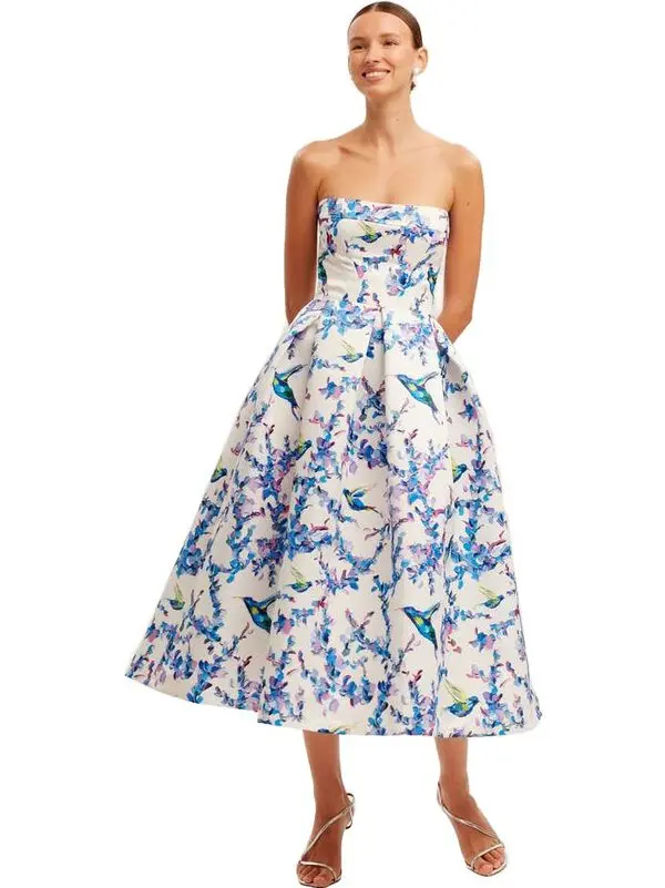 MILLA Floral Corset Midi Dress - Lavender Birds