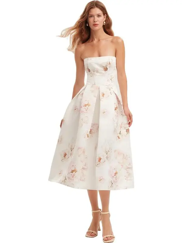 MILLA Floral Corset Midi Dress - Peony