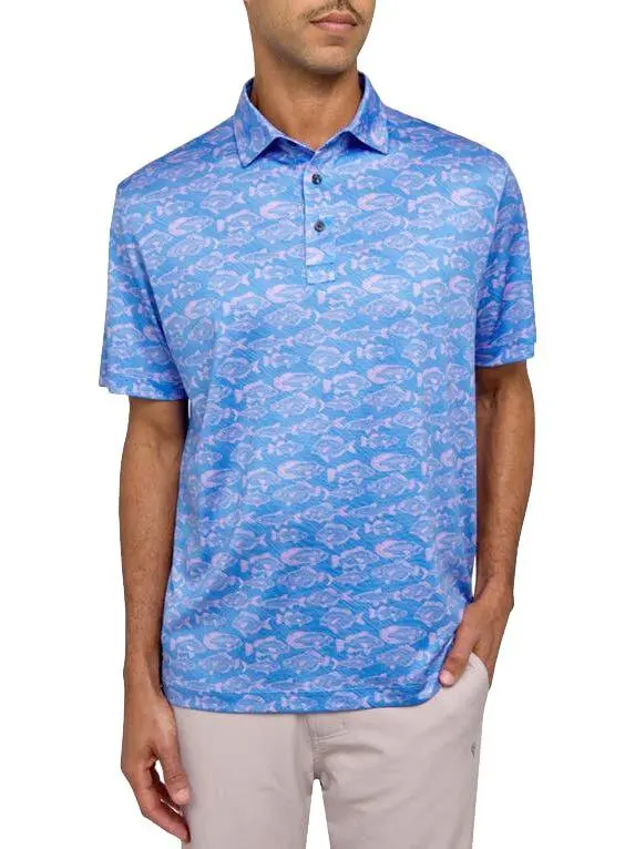 CON.STRUCT Regular Fit Regular Fit Fish Print Recycled Performance Golf Polo - Pink