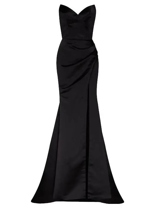 MILLA Strapless Mermaid Gown With Thigh Slit - Black