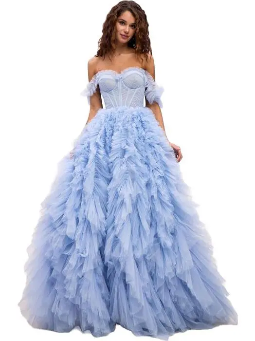 MILLA All Ruffled Up Fluffy Evening Dress - Light Blue