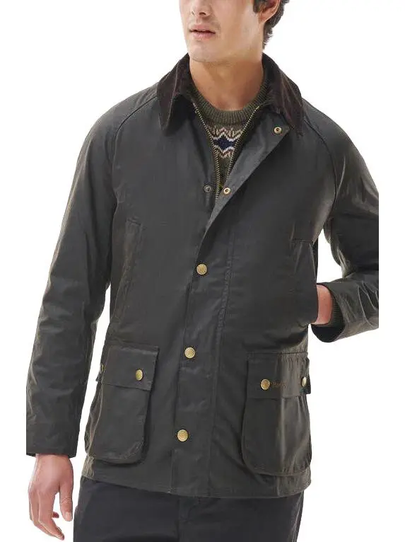 Barbour Ashby Corduroy-collar Waxed Cotton Jacket - Olive