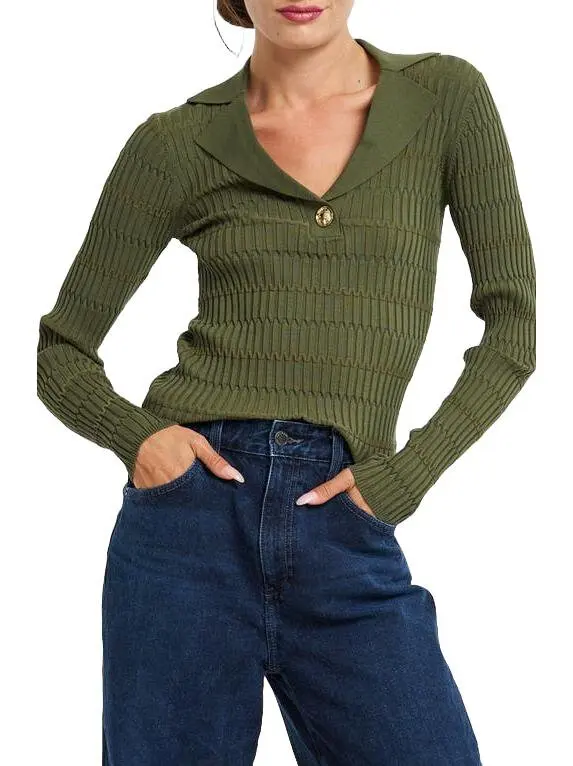 CIEBON Millia Collar Rib Knit Top - Green