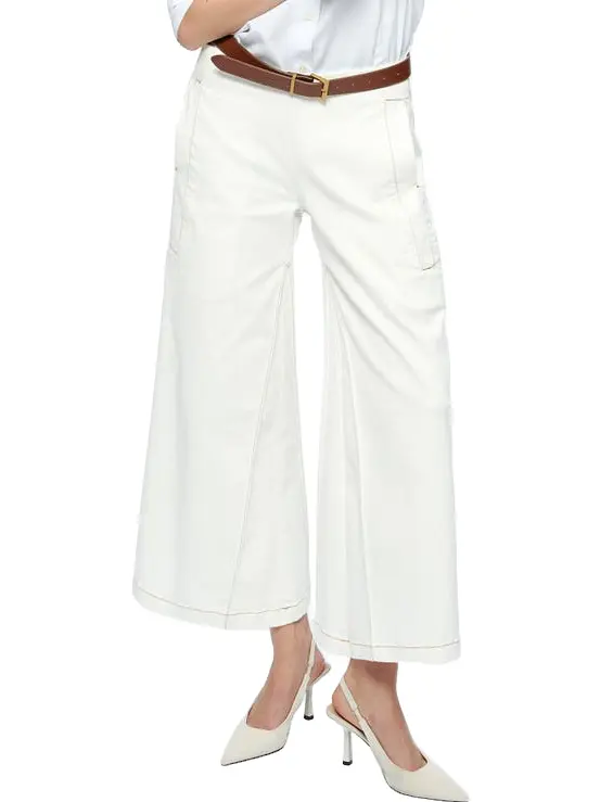 BAYEAS Timothy Low Rise Ankle Wide Leg Jeans - Cream