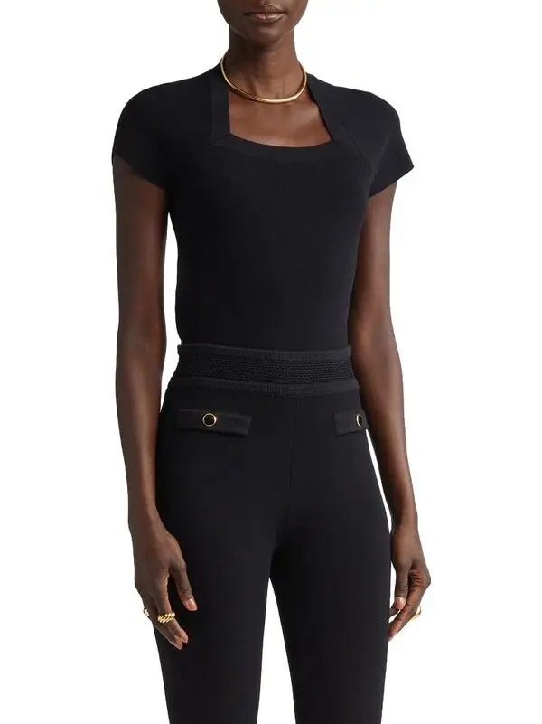 St. John Interlock Knit Short Sleeve Sweater - Black