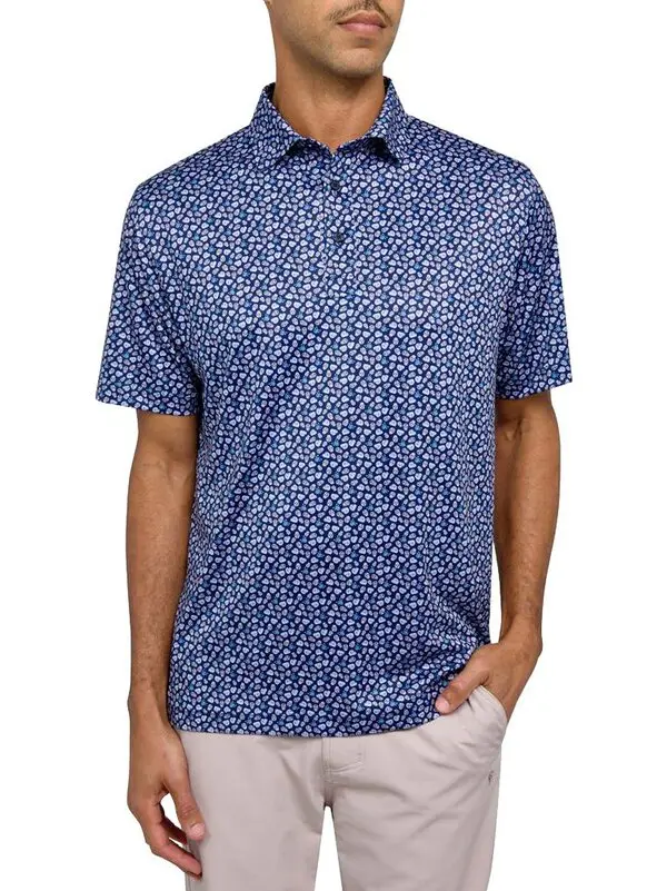 CON.STRUCT Regular Fit Micro Mexi Skulls Print Recycled Performance Golf Polo - Navy/blue