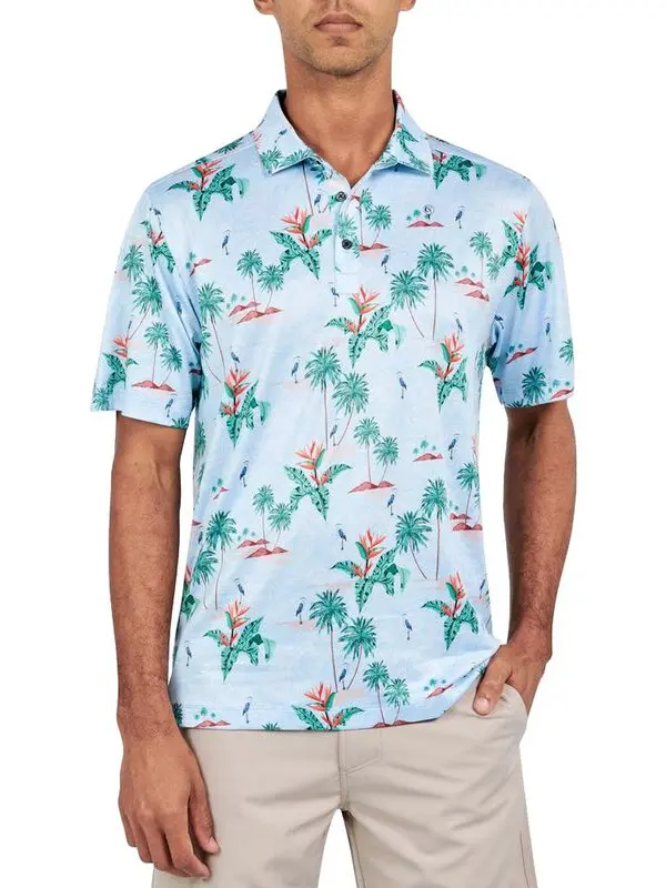 CON.STRUCT Regular Fit Tropical Palm Print Recycled Performance Golf Polo - Multi