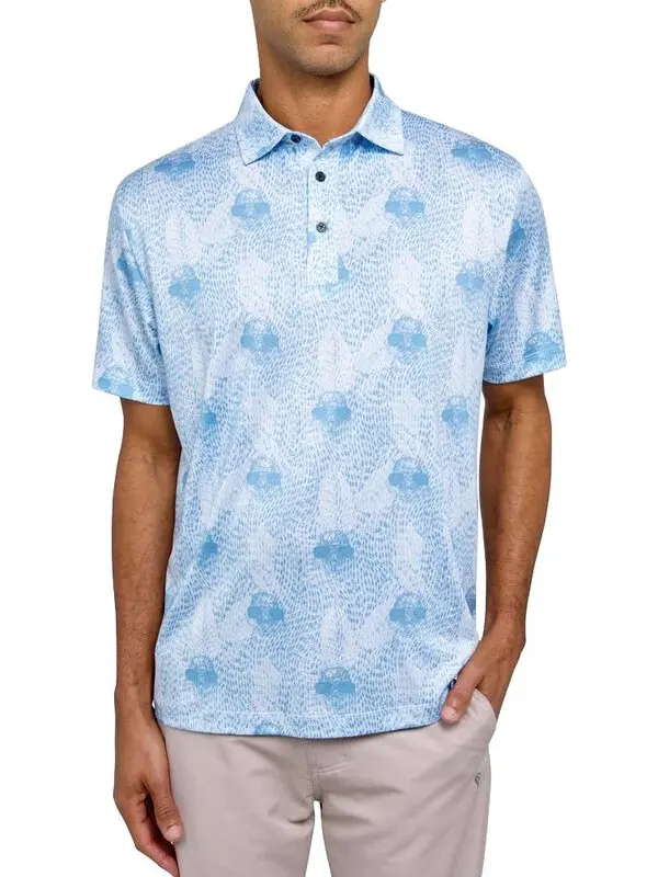CON.STRUCT Regular Fit Seal Print Recycled Performance Golf Polo - White/blue
