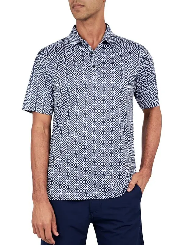 CON.STRUCT Geo Diamond Print Performance Golf Polo - Navy