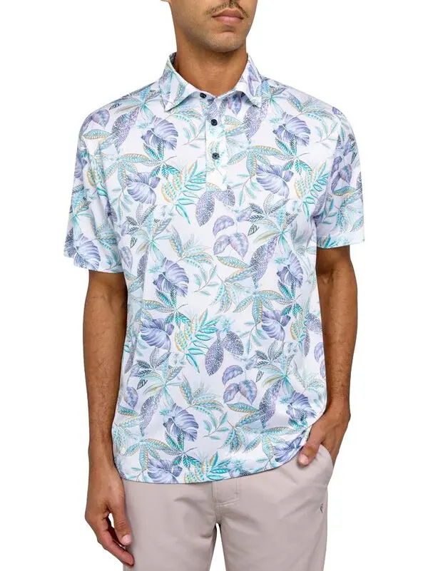 CON.STRUCT Regular Fit Sketch Leaves Print Recycled Performance Golf Polo - Multi