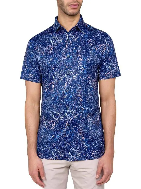 CON.STRUCT Regular Fit Splatter Print Recycled Performance Golf Button-down Shirt - Multi