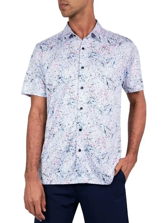 CON.STRUCT Regular Fit Splatter Print Recycled Performance Golf Button-down Shirt - White