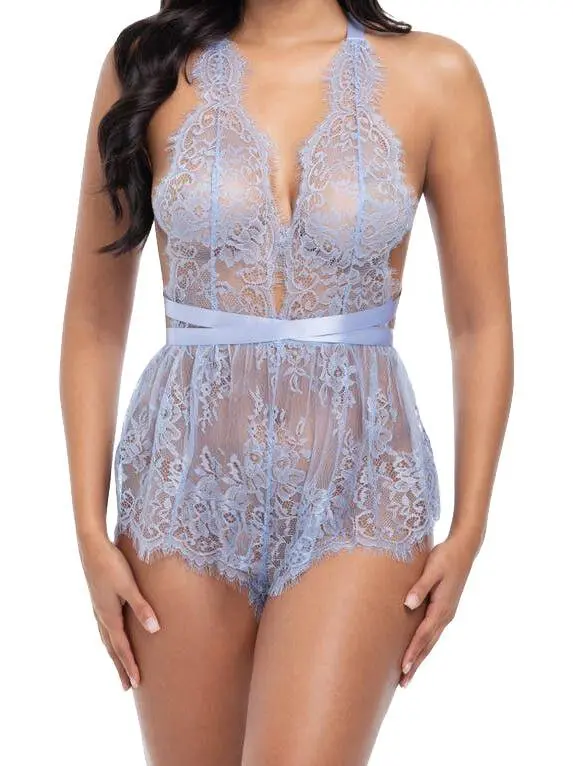 OH LA LA CHERI Brea Sheer Lace Teddy - Brunnera Blue