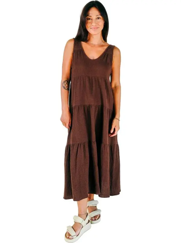 POPLINEN Teresa Tiered Tank Dress - Chicory Coffee