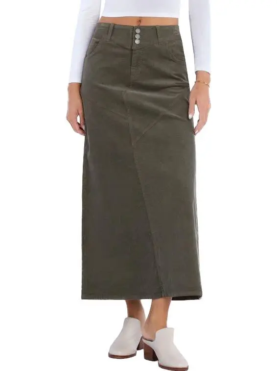 WASH LAB DENIM Corduroy Maxi Skirt - Golden Pine
