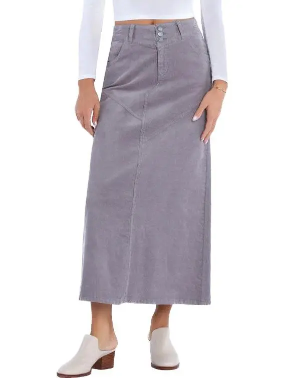 WASH LAB DENIM Corduroy Maxi Skirt - Soft Grey