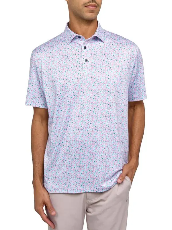 CON.STRUCT Regular Fit Micro Flamingo Print Recycled Performance Golf Polo - Pink