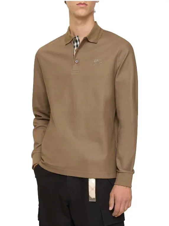 Burberry Long-sleeve Cotton Polo Shirt - Clay Brown