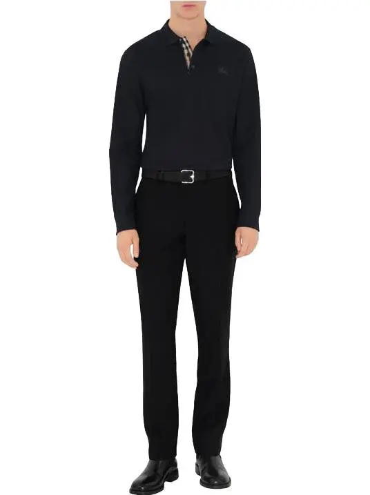 Burberry Long-sleeve Cotton Polo Shirt - Coal Blue
