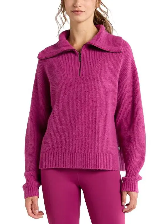 Zella Quarter-zip Ribbed Pullover Sweater - Purple Boysen