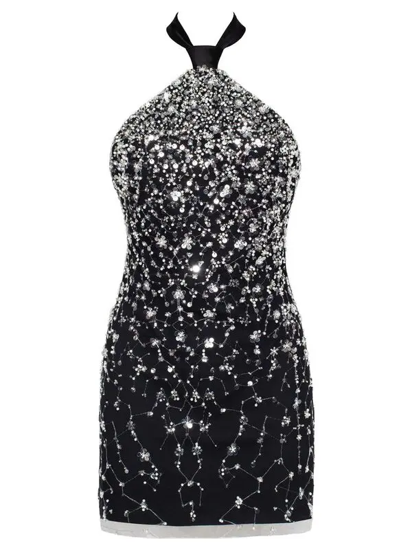 MILLA Striking Halterneck Crystal-embellished Mini Dress - Black