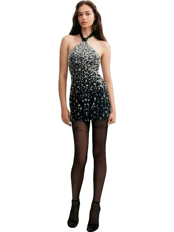 MILLA Halterneck Crystal-embellished Mini Dress - Black