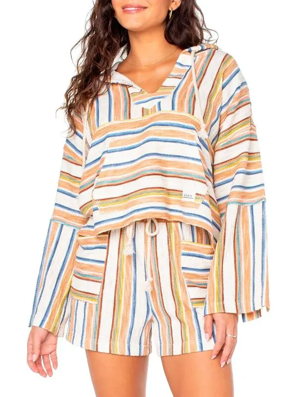 Roxy Rich Coast Stripe Crop Hoodie - Camel