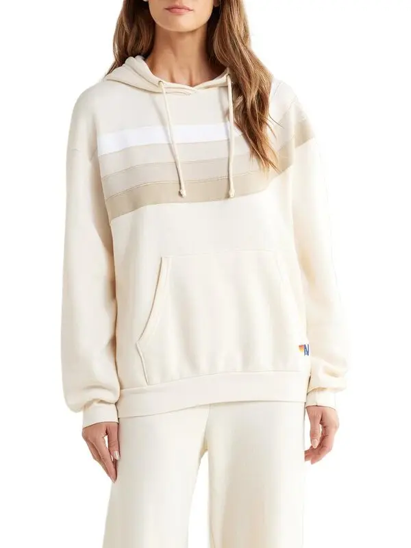 Aviator Nation Wave Stripe Hoodie - Vintage White/ Vintage White