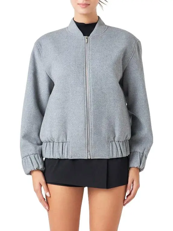 Endless Rose Oversized Wool Blend Bomber Jacket - Grey