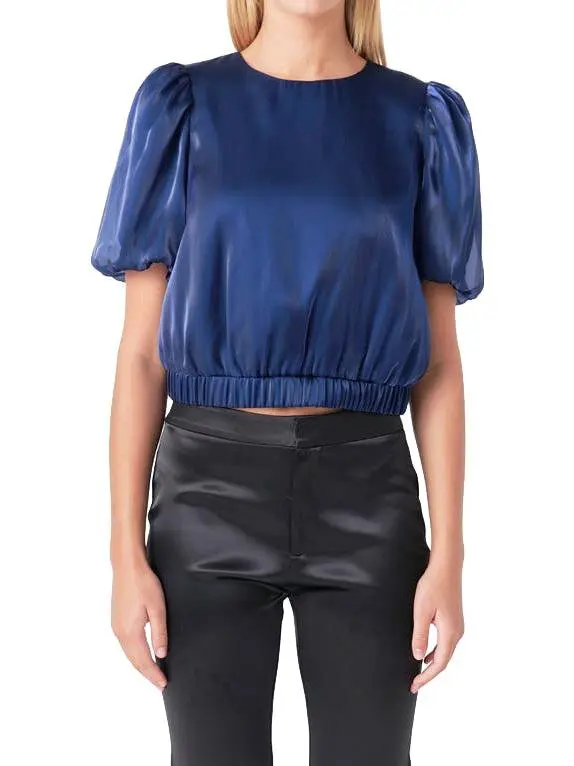 Endless Rose Puff Sleeve Top - Navy