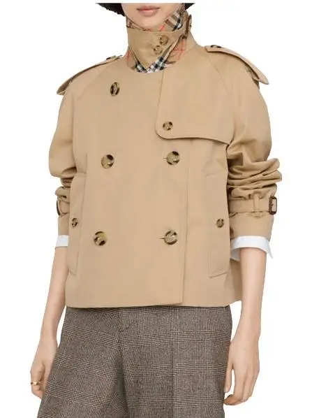Burberry Cropped Tropical Gabardine Mayfair Trench Jacket - Honey Beige