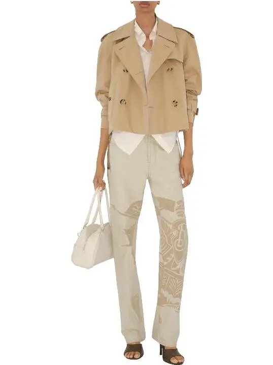 Burberry Cropped Gabardine Trench Jacket - Honey