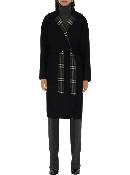 Burberry Reversible Wool Wrap Coat - Black