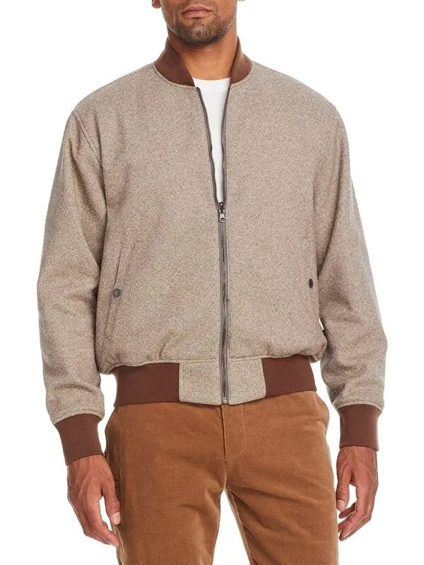 BROOKLYN BRIGADE Herringbone Reversible Bomber Jacket - Brown