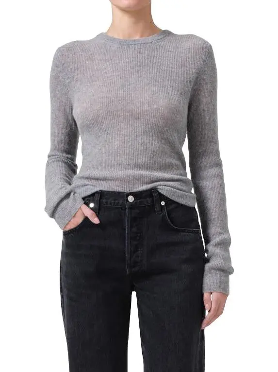 Citizens Of Humanity Alessia Wool & Cashmere Blend Rib Top - Dark Heather Grey