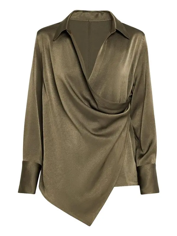 Helmut Lang Fluid-satin Wrap Shirt - Olive