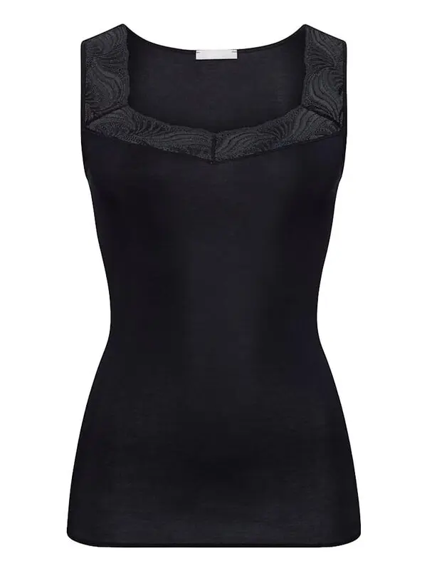 Hanro Cotton Delight Lace-trim Tank Top - Black