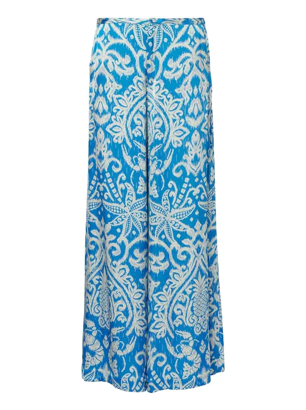 Poupette St Barth Clea Printed Wide-leg Pants - Blue