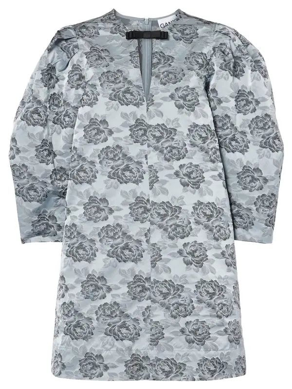 GANNI Floral Jacquard Mini Dress - Blue