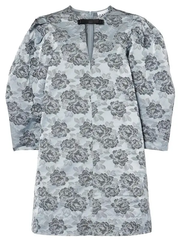 GANNI Floral Jacquard Mini Dress - Blue