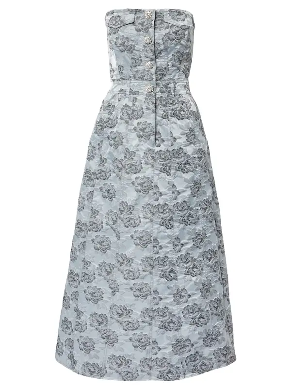 GANNI Strapless Floral Jacquard Midi Dress - Blue