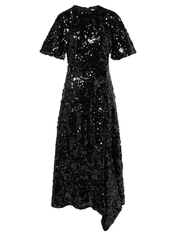 GANNI Sequined Velvet Maxi Dress - Black