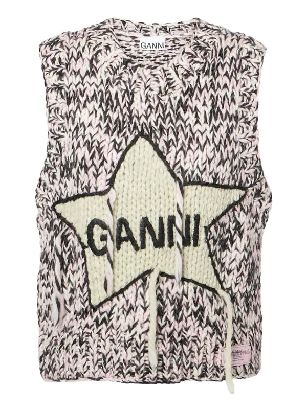 GANNI Logo Wool Vest - Pink