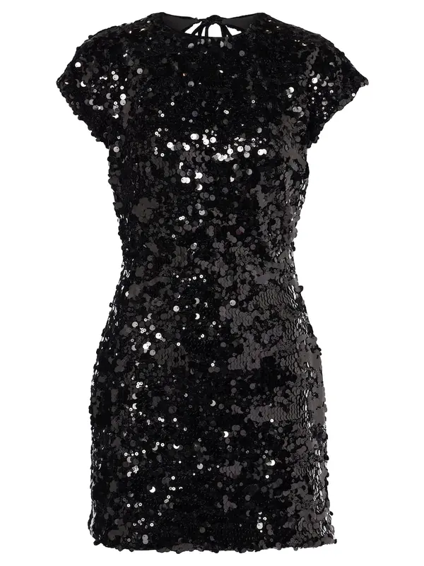 GANNI Sequined Velvet Minidress - Black