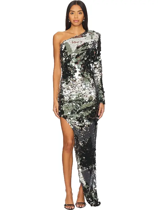 BRONX AND BRONCO Farah One Shoulder Gown - Black & Silver