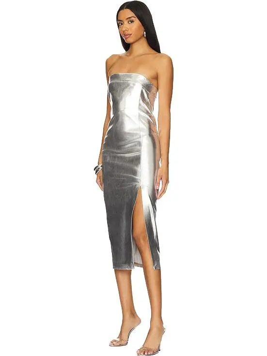 Alice + Olivia Kelly Midi Dress In Metallic - Silver