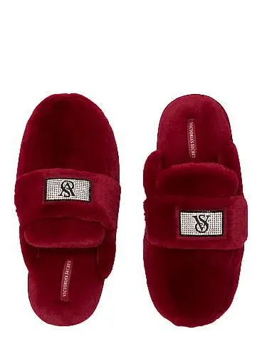 Victoria's Secret Luxe Plush Shine Patch Slide Slippers - Red